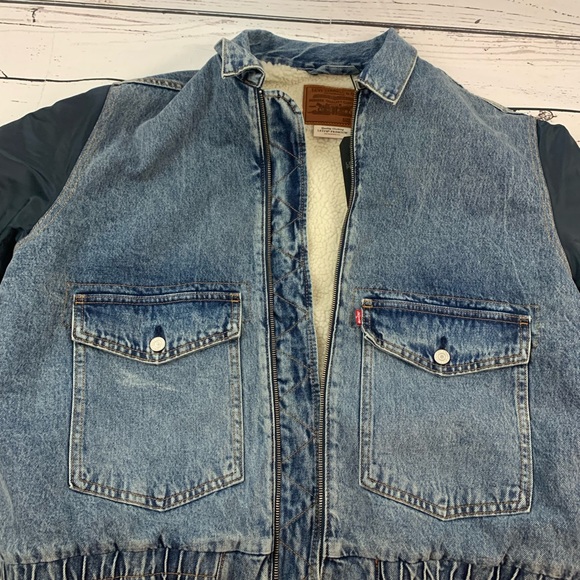 Levi's | Jackets & Coats | Levis Premium Denim Bomber Jacket Sherpa Lined Zip Up Coat Trucker ...